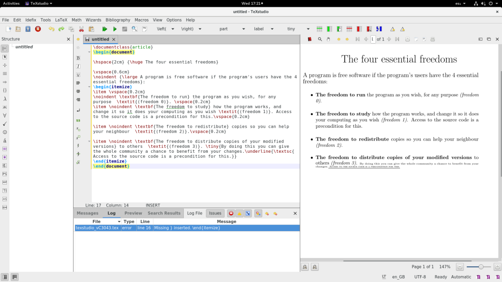 Typeset Your Docs With Latex And Texstudio On Fedora Fedora Magazine